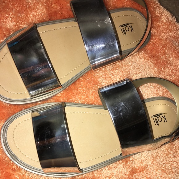kalli | Shoes | Silver Sandal Slides | Poshmark